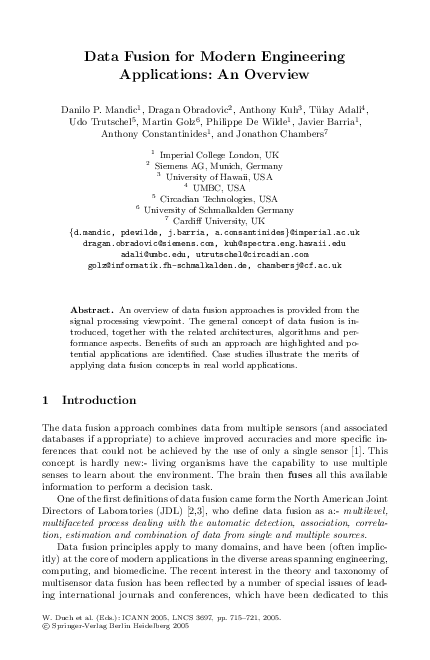 (PDF) Data Fusion for Modern Engineering Applications: An Overview