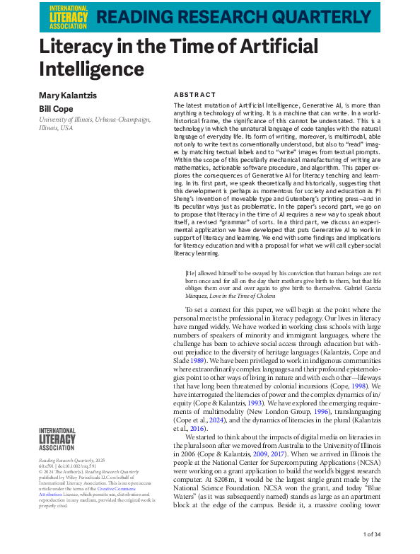 (PDF) Literacy in the Time of Artificial Intelligence