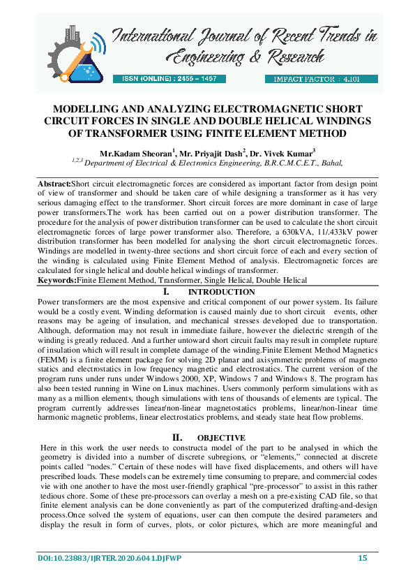 Pdf Modelling And Analyzing Electromagnetic Short Circuit Forces In Single And Double Helical