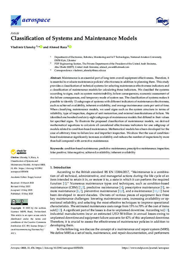 (PDF) Classification of Systems and Maintenance Models