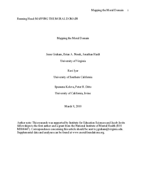 (PDF) Mapping the Moral Domain 1 Running Head : MAPPING THE MORAL ...