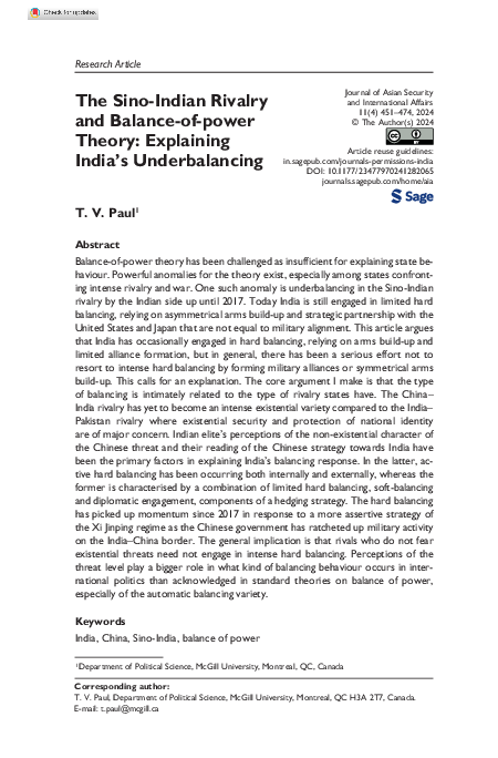 (PDF) The Sino-Indian Rivalry and Balance-of-power Theory: Explaining ...