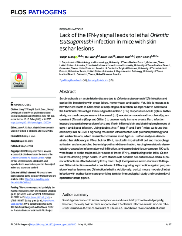(PDF) Lack of the IFN-γ signal leads to lethal Orientia tsutsugamushi ...