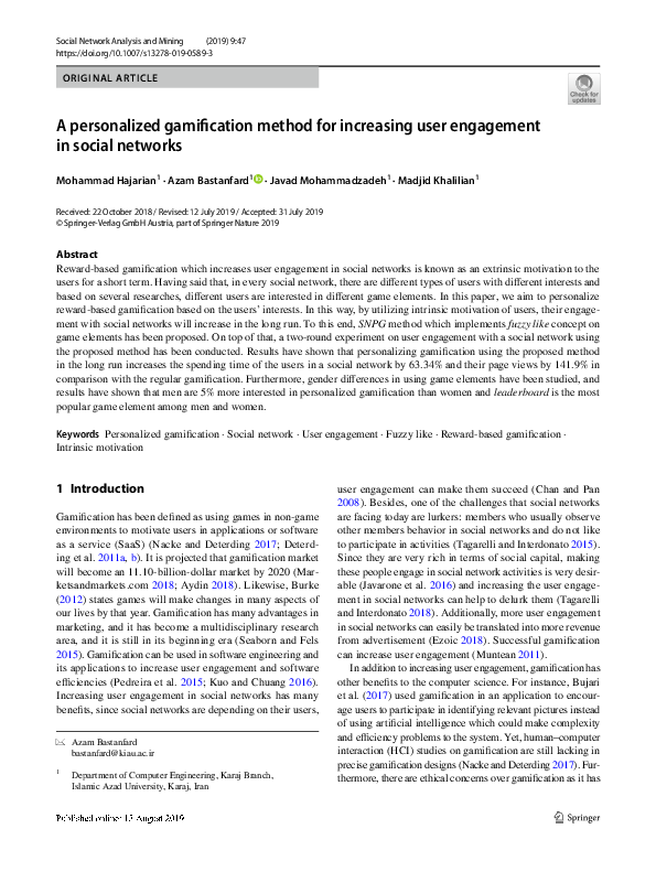 (PDF) A personalized gamification method for increasing user engagement ...