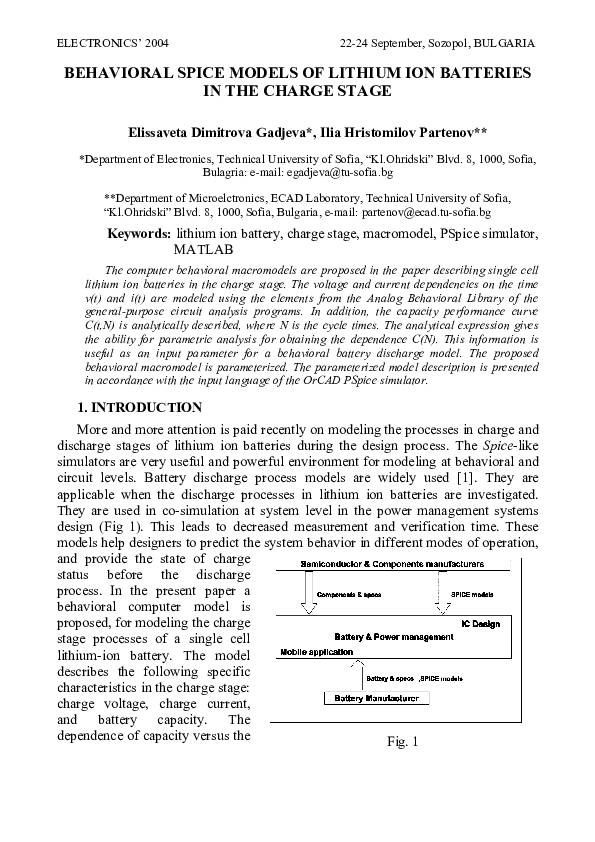 (PDF) Behavioral Spice Models of Lithium Ion Batteries in the Charge Stage