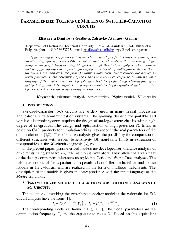(PDF) Parameterized Tolerance Models of Switched-Capacitor Circuits