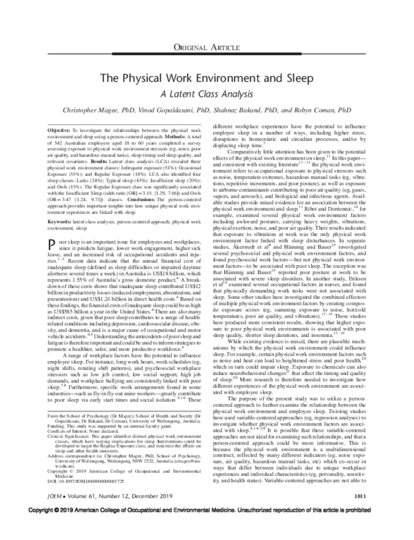 (PDF) The Physical Work Environment and Sleep