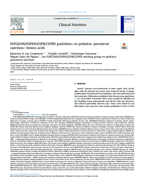 (PDF) ESPGHAN/ESPEN/ESPR/CSPEN guidelines on pediatric parenteral ...
