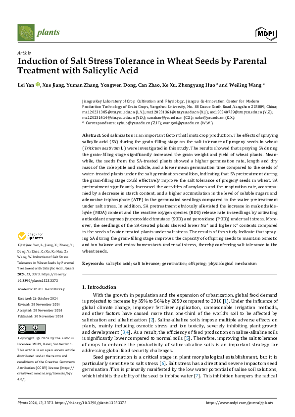 (PDF) Induction of Salt Stress Tolerance in Wheat Seeds by Parental ...