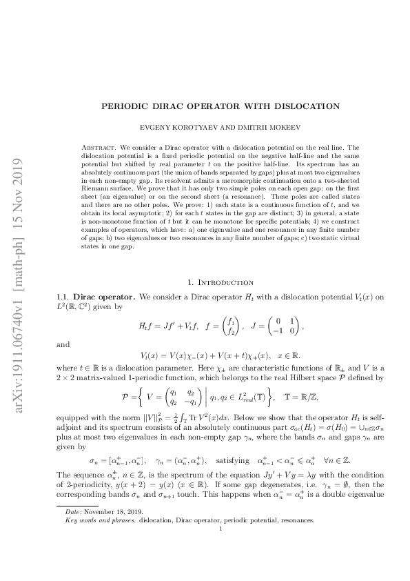 (PDF) Periodic Dirac operator with dislocation