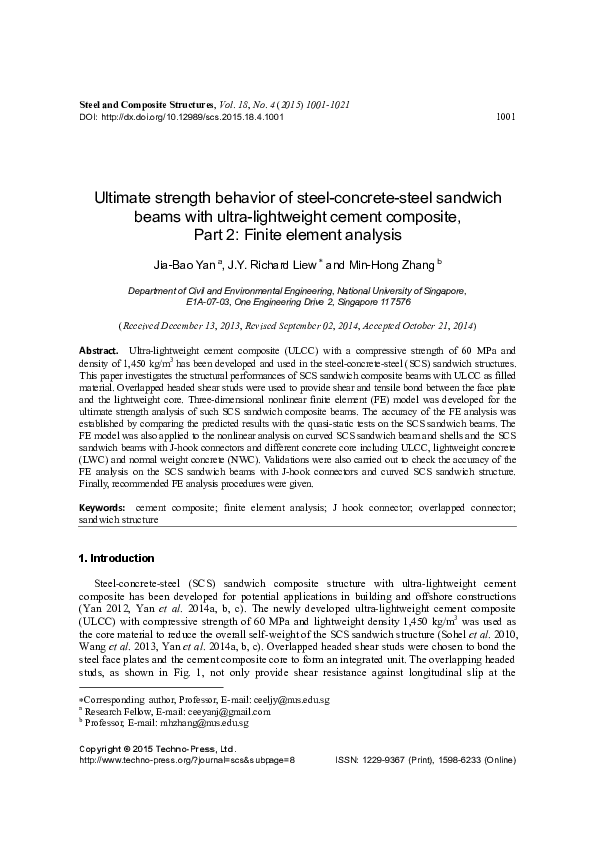 (PDF) Ultimate strength behavior of steel-concrete-steel sandwich beams with ultra-lightweight ...