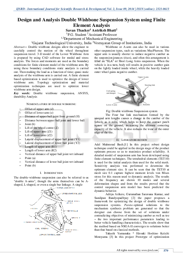 (PDF) Design and Analysis Double Wishbone Suspension System using Finite Element Analysis