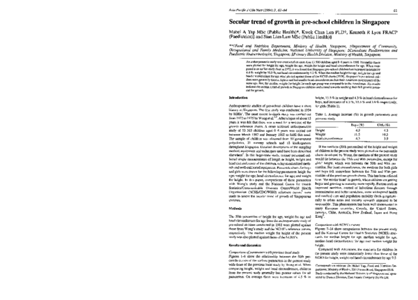 (PDF) Secular trend of growth in pre school children in Singapore KR Lyen