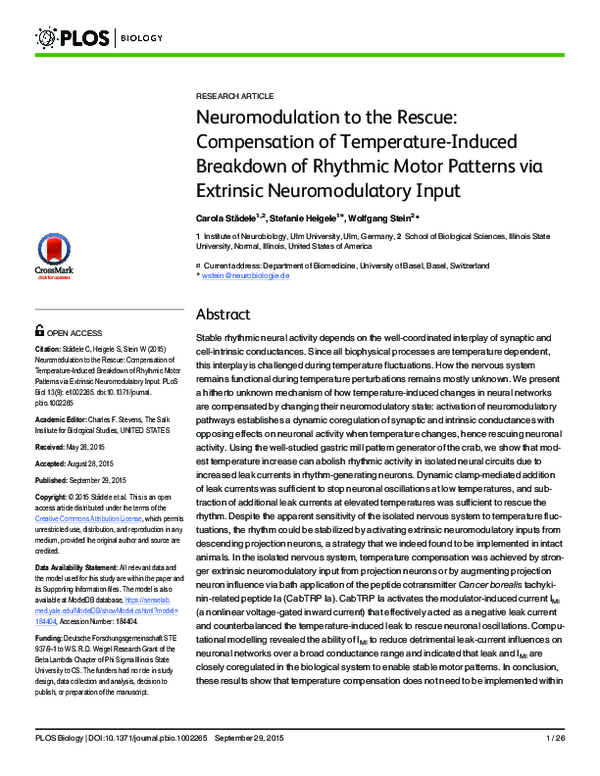 (PDF) Neuromodulation to the Rescue: Compensation of Temperature-Induced Breakdown of Rhythmic ...