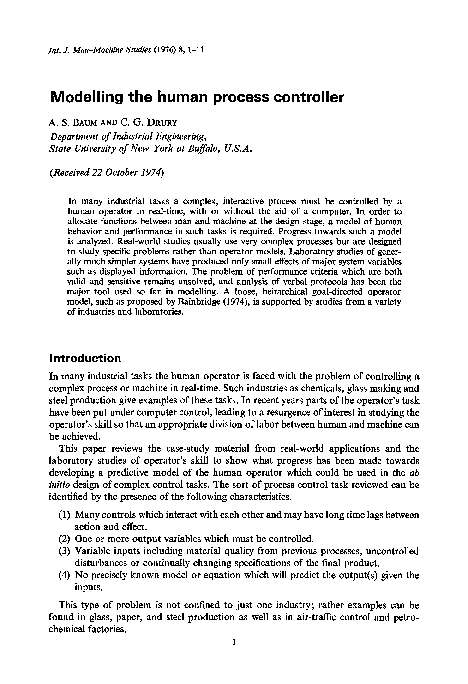 (PDF) Modelling the human process controller
