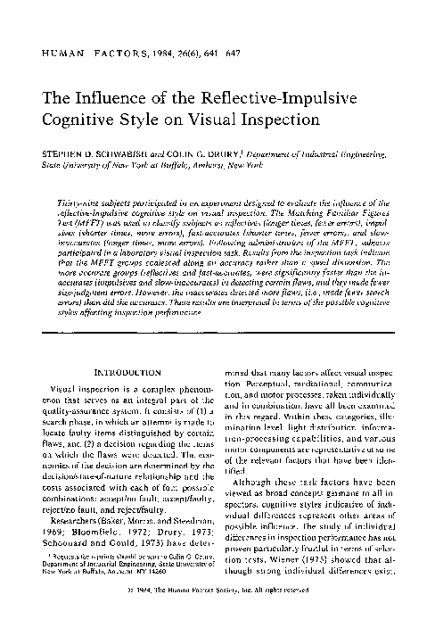 (PDF) The Influence of the Reflective-Impulsive Cognitive Style on Visual Inspection