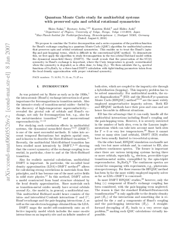 (PDF) Quantum Monte Carlo study for multiorbital systems with preserved spin and orbital ...