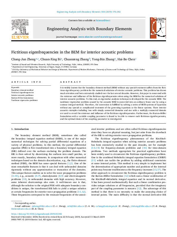 (PDF) Fictitious eigenfrequencies in the BEM for interior acoustic problems