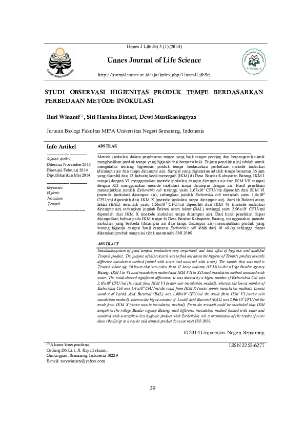 (PDF) Studi Observasi Higienitas Produk Tempe Berdasarkan Perbedaan ...