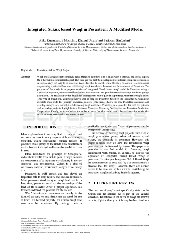 (PDF) Integrated Sukuk based Waqf in Pesantren: A Modified Model | setiawan bin lahuri ...