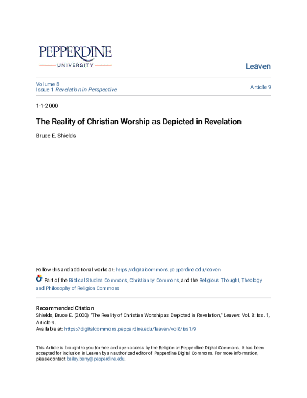 (PDF) The Reality of Christian Worship as Depicted in Revelation