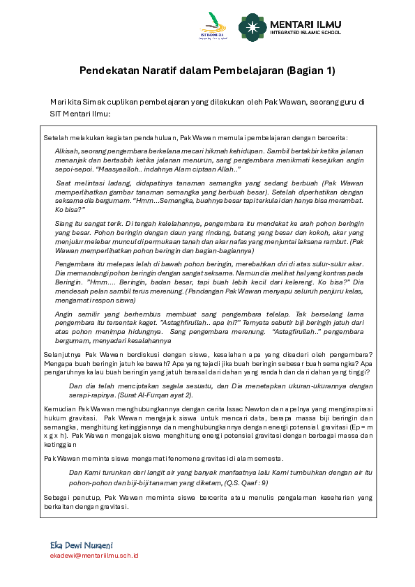 (PDF) Pendekatan Naratif dalam Pembelajaran (Bagian 1)