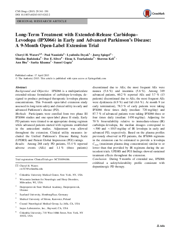 (PDF) Long-Term Treatment with Extended-Release Carbidopa–Levodopa ...