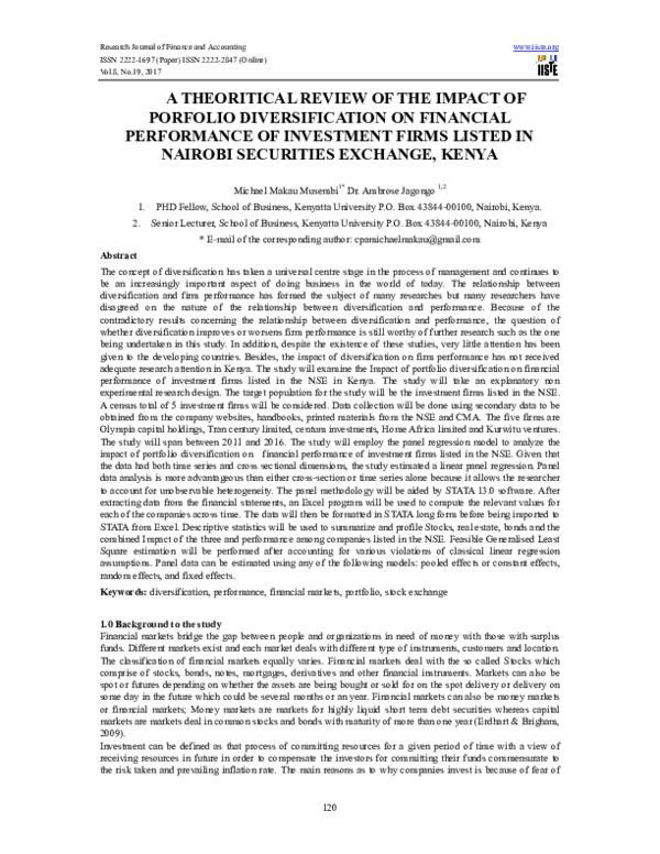 (PDF) A Theoritical Review of the Impact of Porfolio Diversification on Financial Performance of ...