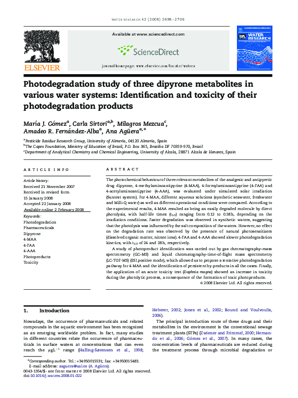 (PDF) Photodegradation study of three dipyrone metabolites in various ...