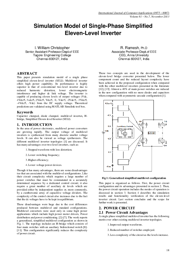 (PDF) Simulation Model of Single-Phase Simplified Eleven-Level Inverter