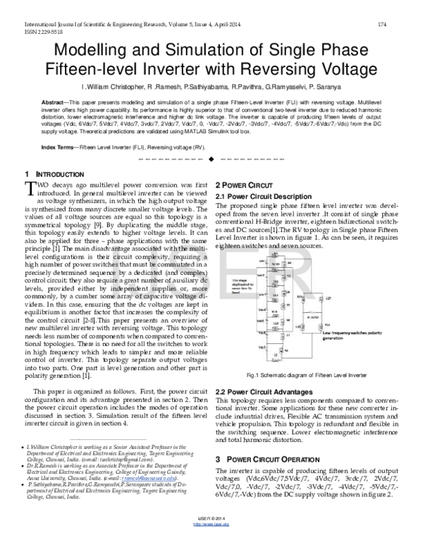 (PDF) Modelling and Simulation of Single Phase Fifteen-level Inverter ...