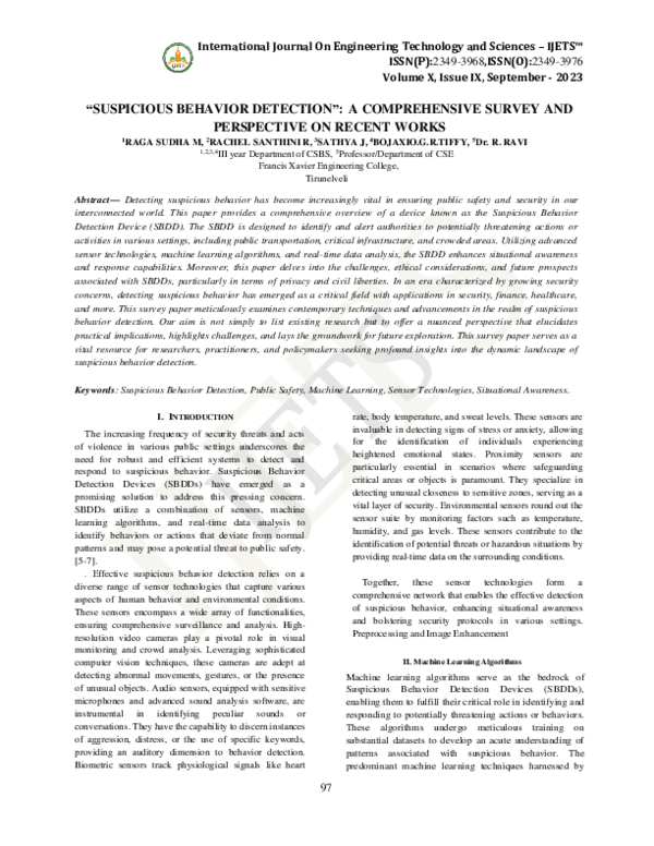 (PDF) "SUSPICIOUS BEHAVIOR DETECTION": A COMPREHENSIVE SURVEY AND ...