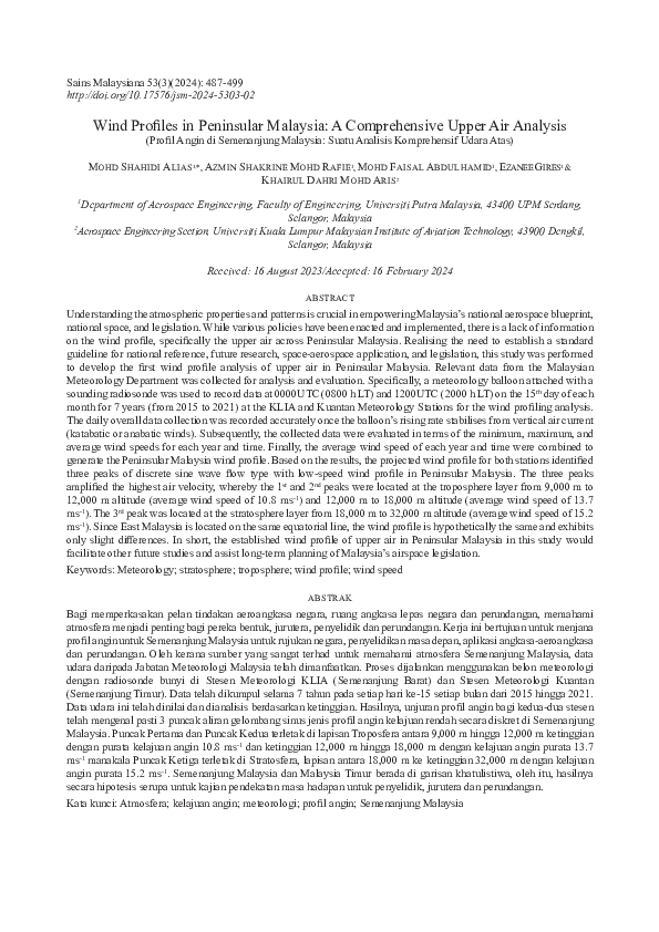 (PDF) Wind Profiles in Peninsular Malaysia: A Comprehensive Upper Air ...