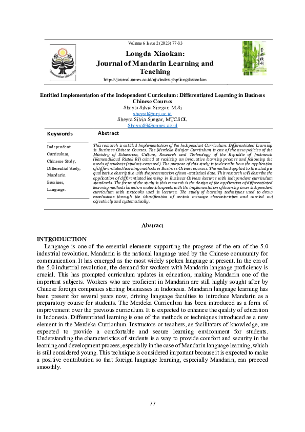 (PDF) Entitled Implementation of the Independent Curriculum: Differentiated Learning in Business ...