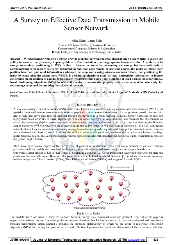 (PDF) A Survey on Effective Data Transmission in Mobile Sensor Network