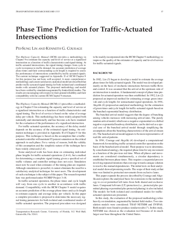 (PDF) Phase Time Prediction for Traffic-Actuated Intersections | Pei ...