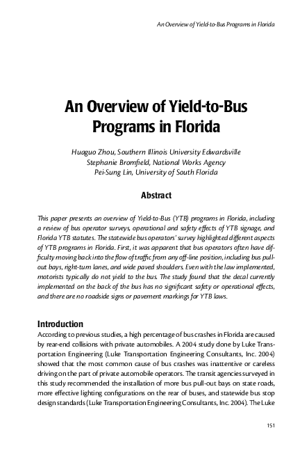 (PDF) An Overview of Yield-to-Bus Programs in Florida