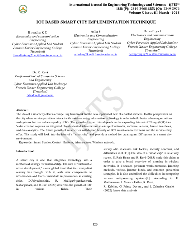 (PDF) IOT BASED SMART CITY IMPLEMENTATION TECHNIQUE
