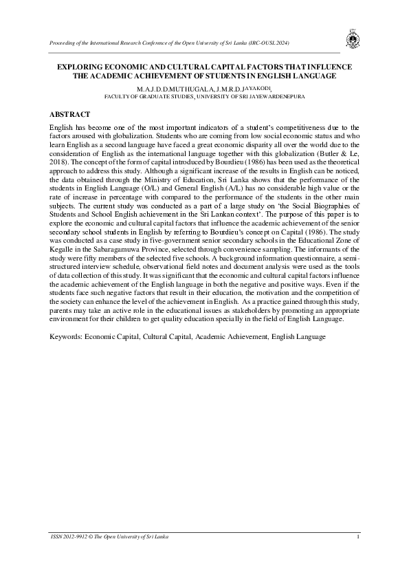 (PDF) EXPLORING ECONOMIC AND CULTURAL CAPITAL FACTORS THAT INFLUENCE ...