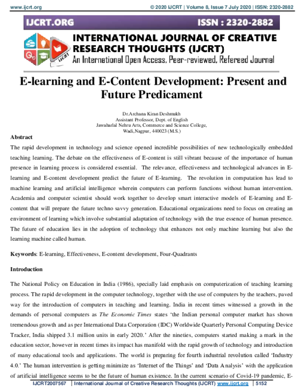 (PDF) E-learning and E-Content Development: Present and Future Predicament