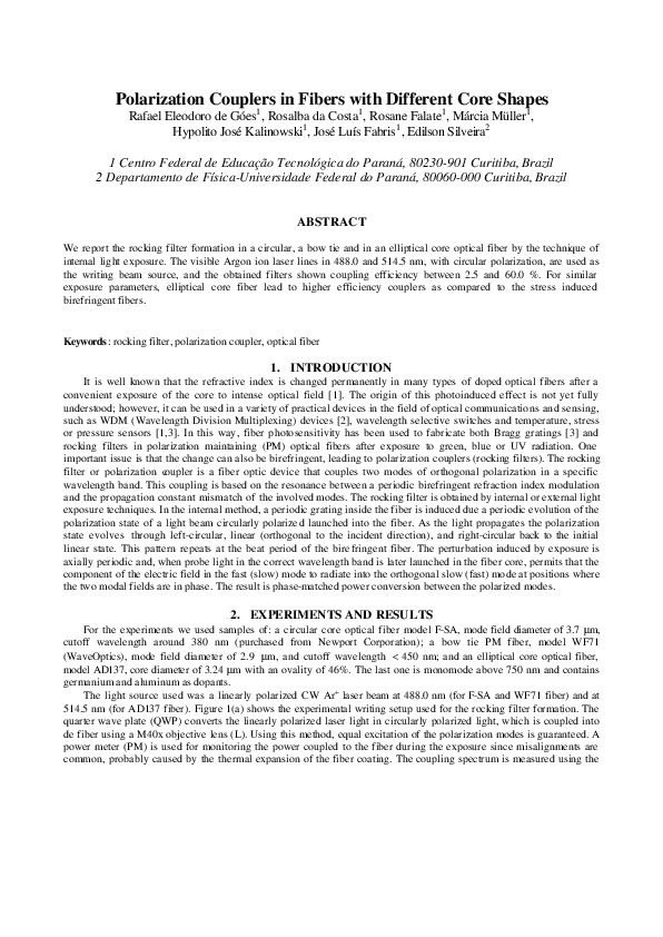 (PDF) Polarization couplers in fibers with different core shapes