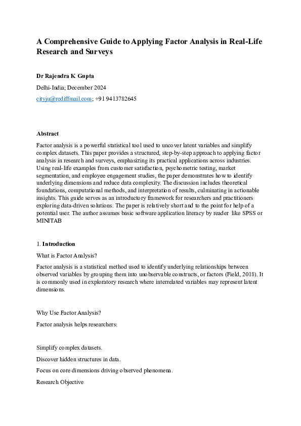 (PDF) A Comprehensive Guide to Applying Factor Analysis in Real-Life Research and Surveys