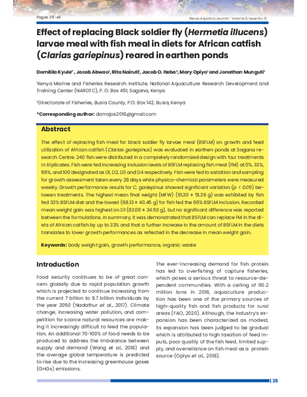 (PDF) Effect of replacing Black soldier fly (Hermetia illucens) larvae ...