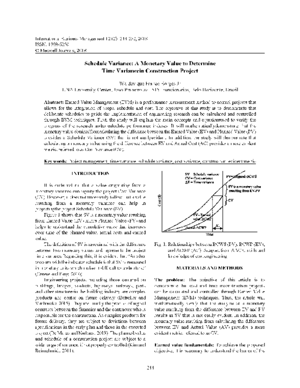 (PDF) Schedule Variance: A Monetary Value to Determine Time Variance in ...