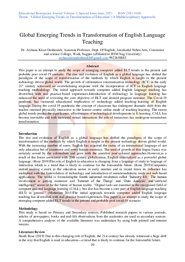 (PDF) Global Emerging Trends in Transformation of English Language Teaching