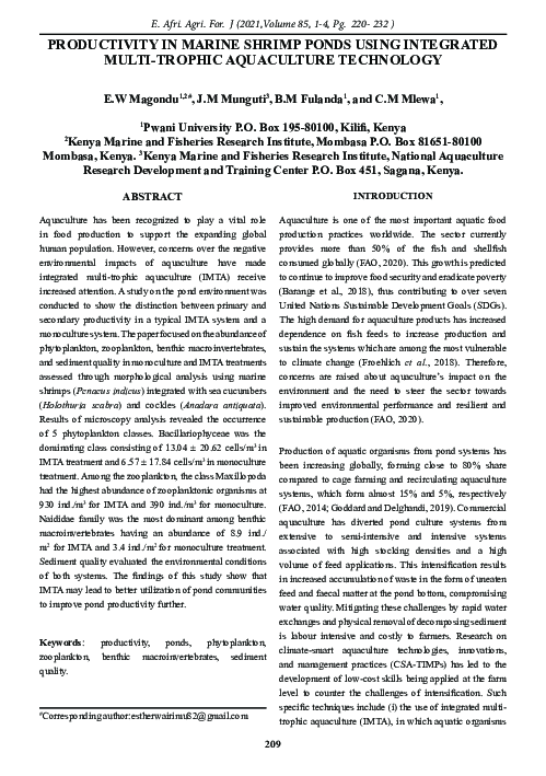 Pdf Productivity In Marine Shrimp Ponds Using Integrated Multi Trophic Aquaculture Technology