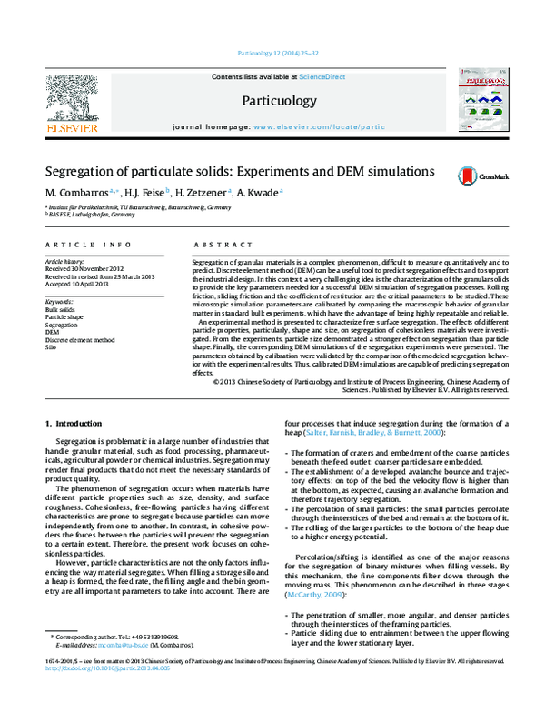 (PDF) Segregation of particulate solids: Experiments and DEM simulations