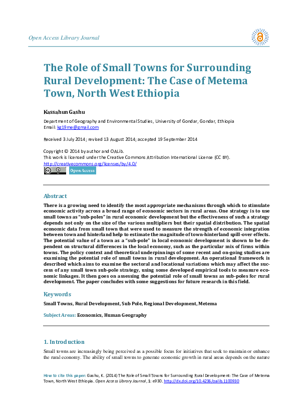 (PDF) The Role of Small Towns for Surrounding Rural Development: The ...
