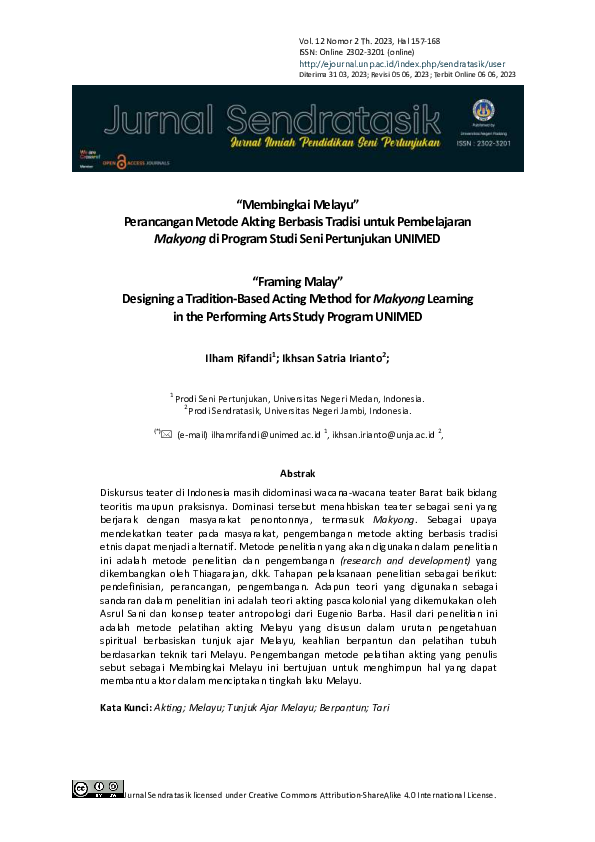 (PDF) Membingkai Melayu" Perancangan Metode Akting Berbasis Tradisi Untuk Pembelajaran Makyong ...