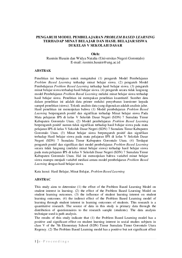 (PDF) Pengaruh Model Pembelajaran Problem Based Learning Terhadap Minat Belajar Dan Hasil ...